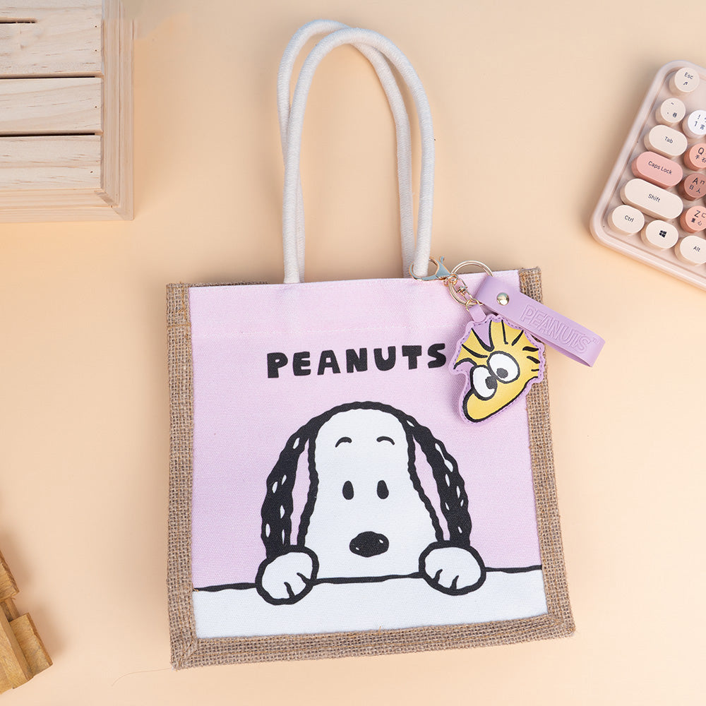 Peanuts Snoopy "Peeking" Linen Tote Bag & Keychain | SNPY ONLY